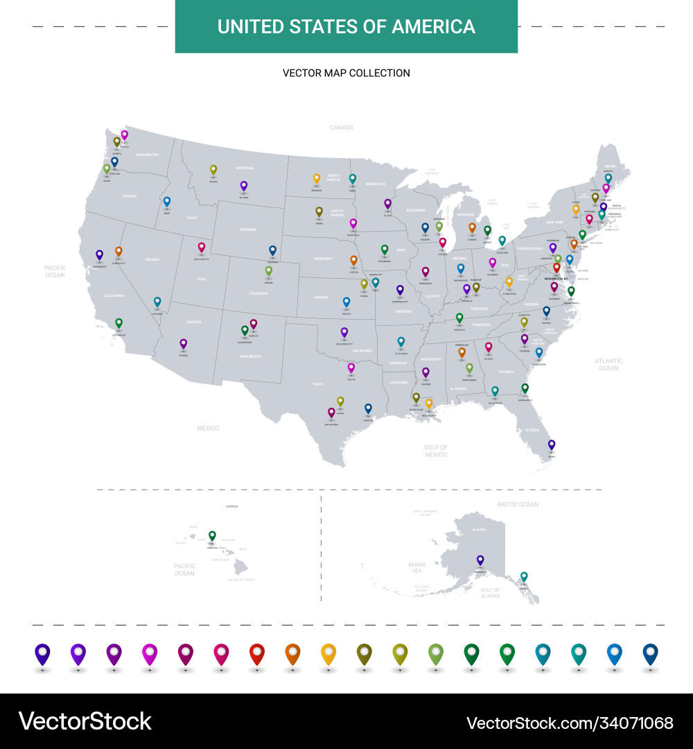 United states america map with location Royalty Free Vector