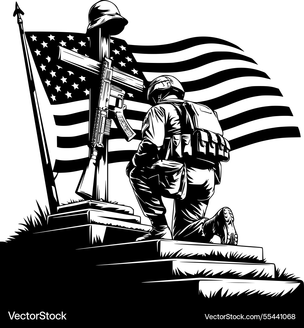 Us army solder kneeling svg solider Royalty Free Vector