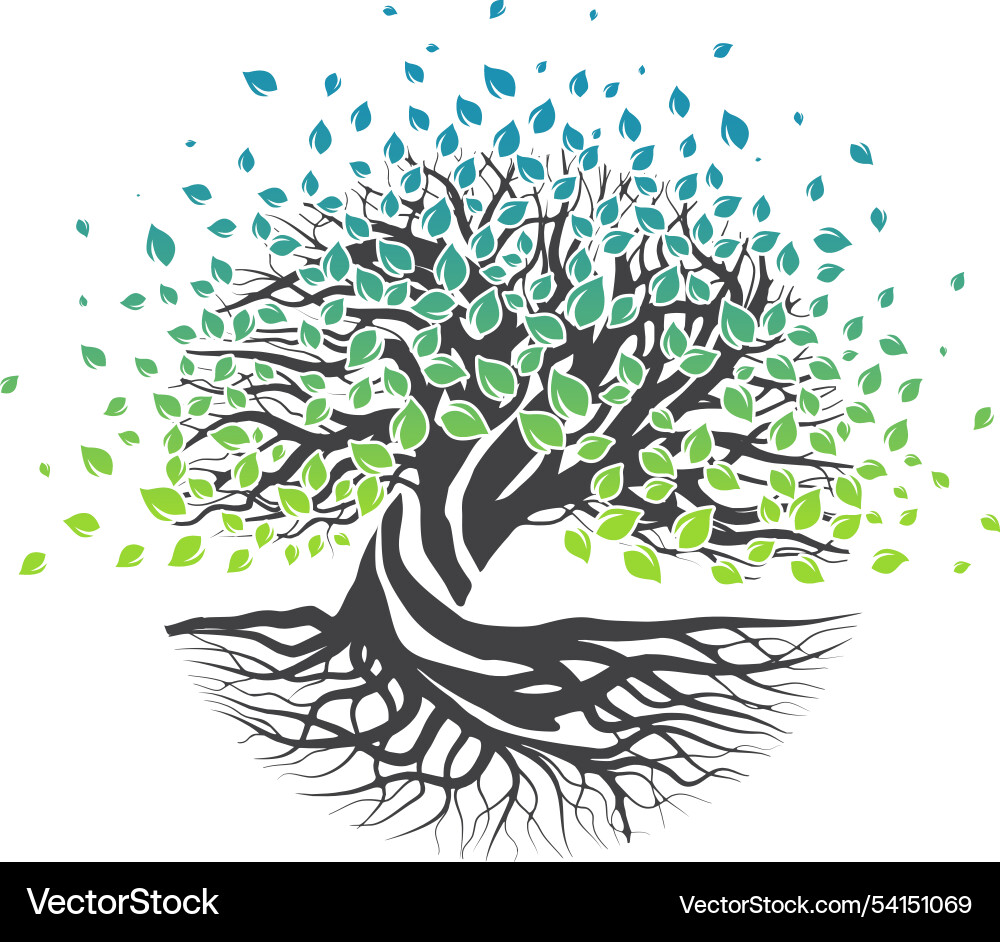 Abstract tree with leaves and roots Royalty Free Vector