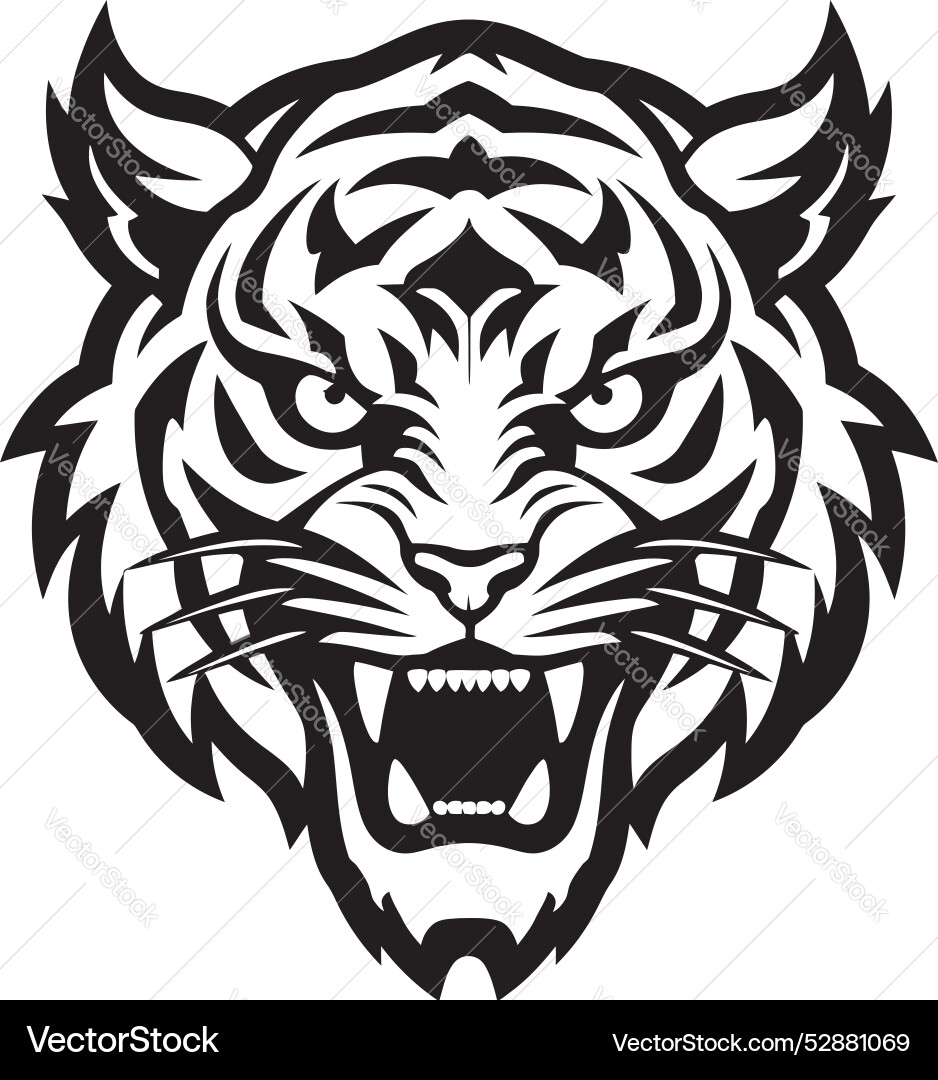 Black tiger power insignia graceful roaring Vector Image