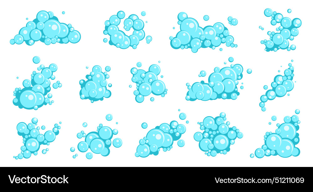 Cartoon flat blue soap foam bubbles bath Vector Image