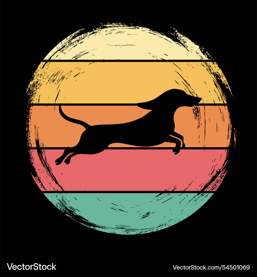 Leaping basset hound retro sunset Royalty Free Vector Image