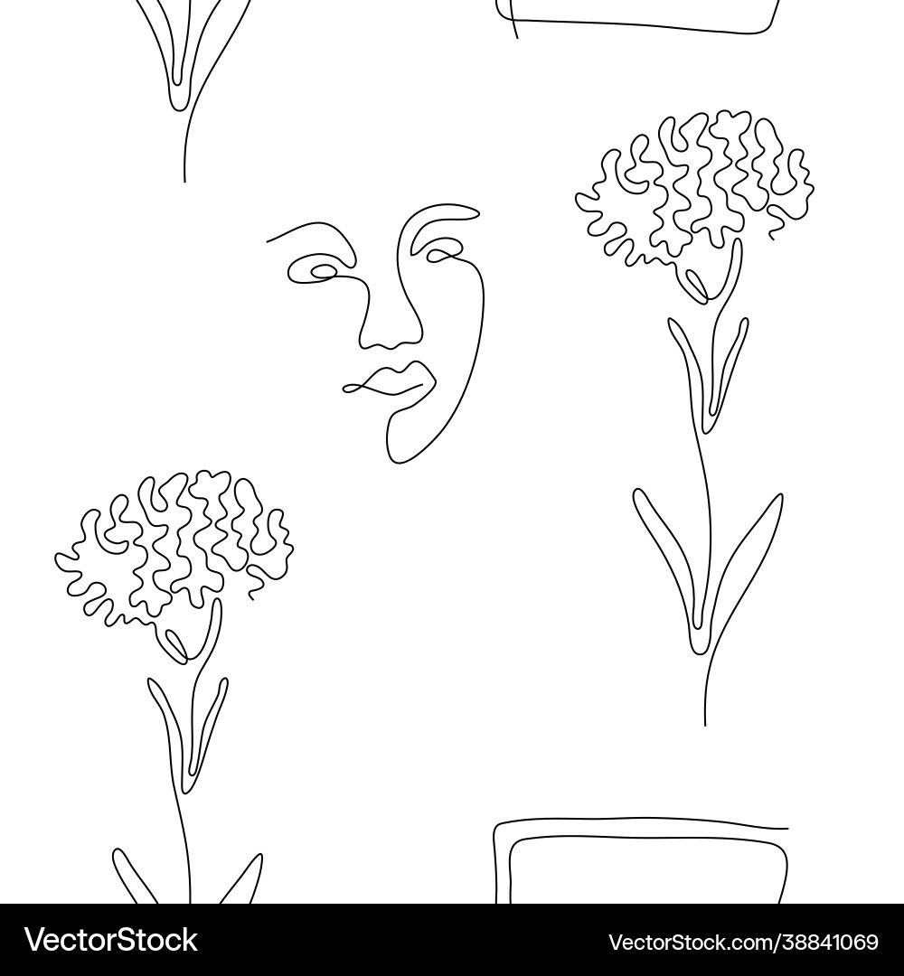 One line art style carnation flower and faces Vector Image