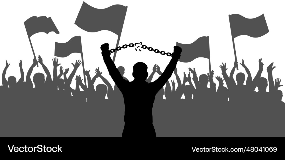 Silhouette of man breaking chain handcuffs Vector Image