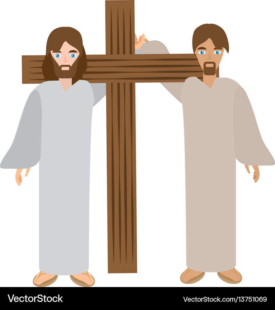 Simon help jesus carry cross- via crucis Vector Image