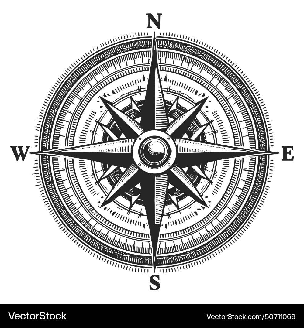 Wind rose nautical compass engraving Royalty Free Vector