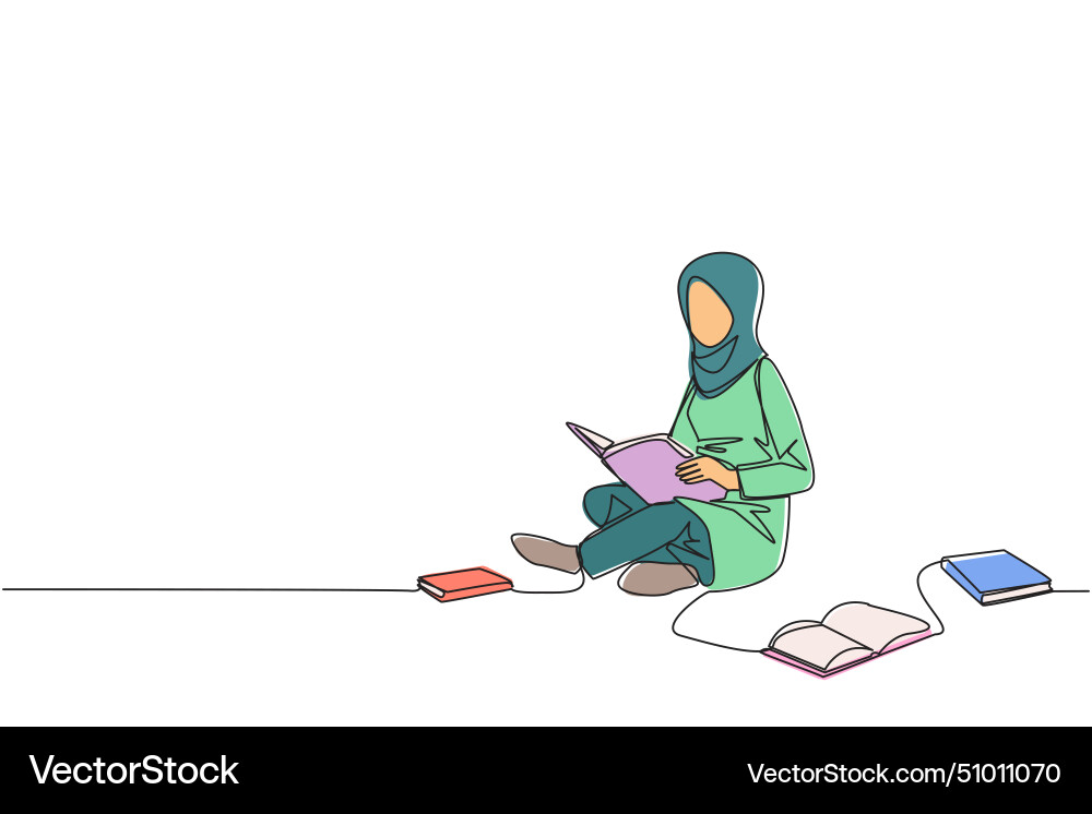 Continuous one line drawing arabian woman sitting Vector Image