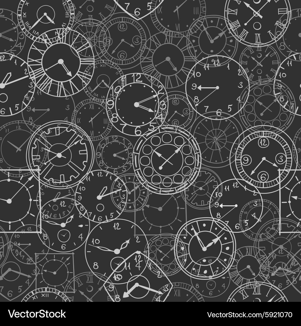 Doodle clock seamless background Royalty Free Vector Image