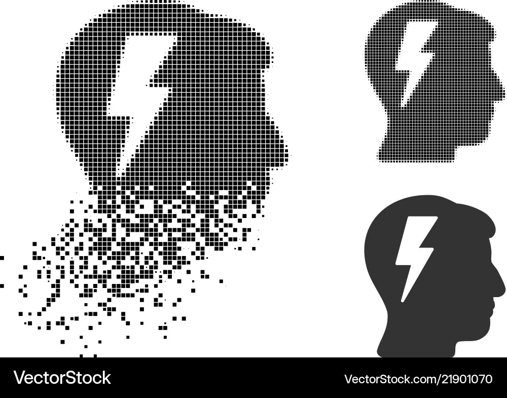 Dust pixel halftone brainstorming icon Royalty Free Vector