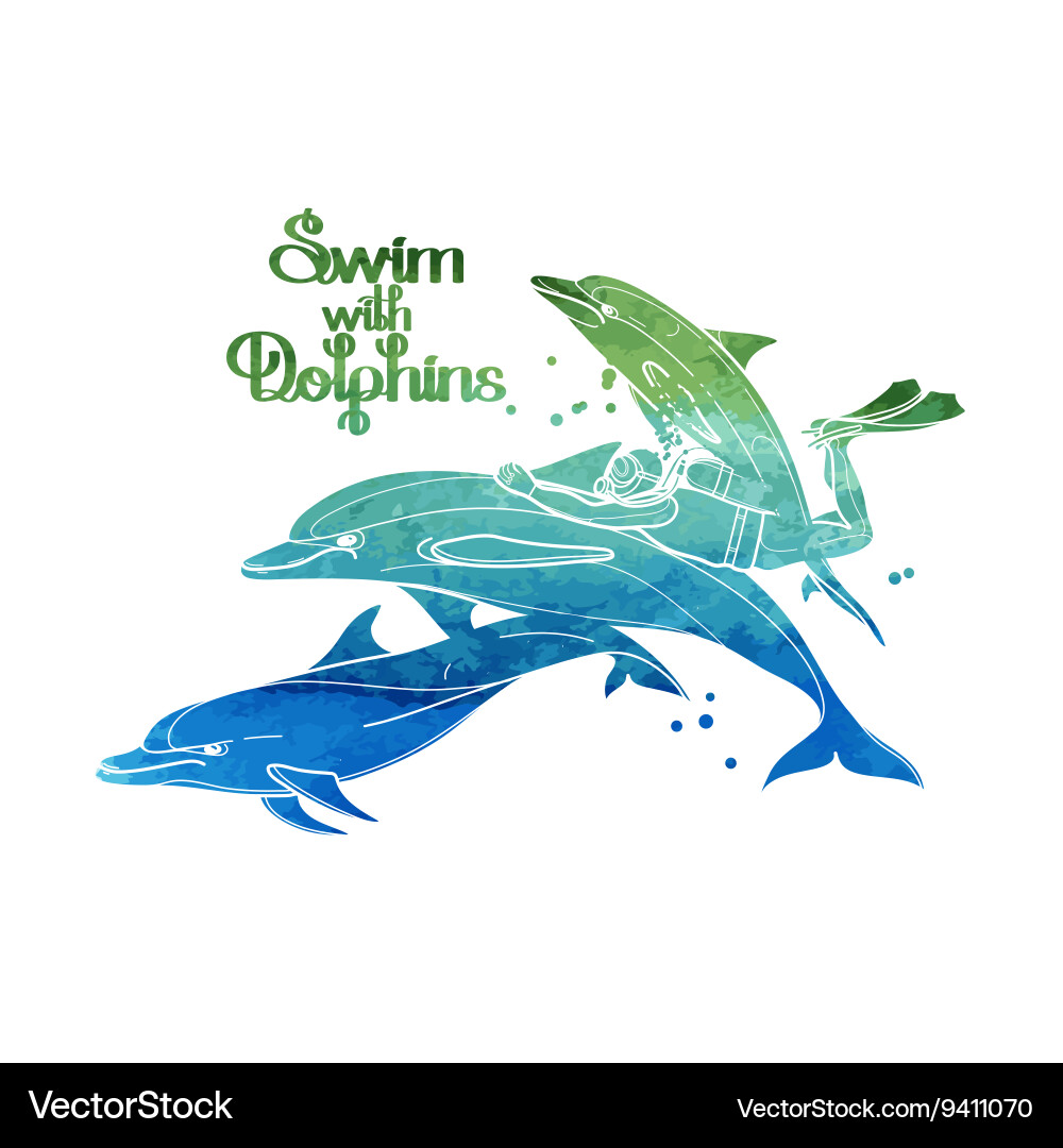 Graphic scuba diver riding the dolphin Royalty Free Vector