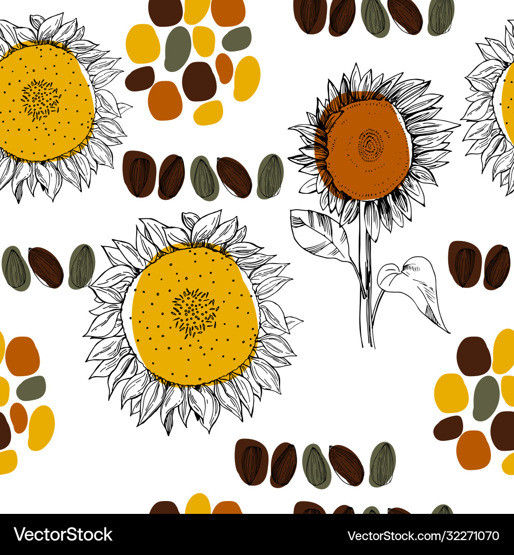 Hand drawn sunflower seamless pattern Royalty Free Vector