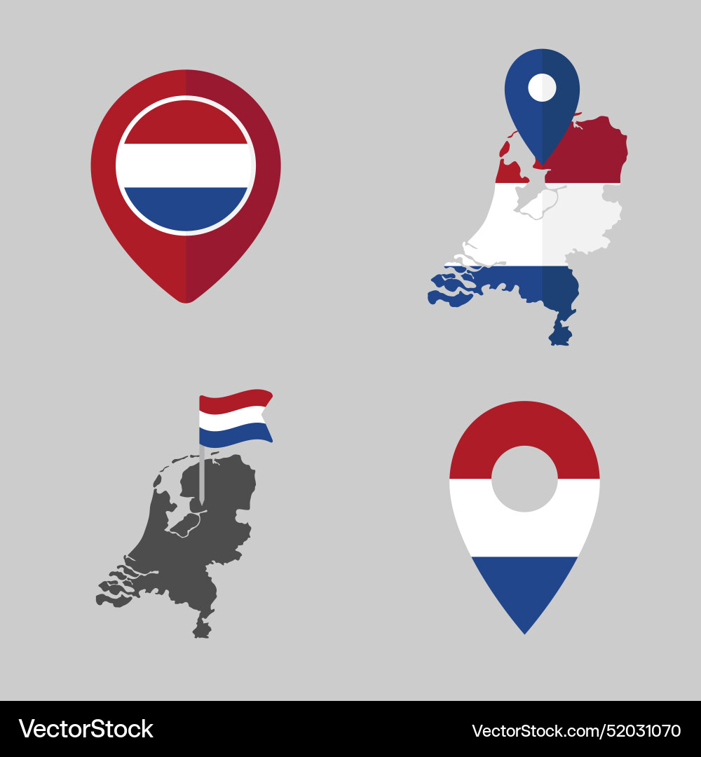 Netherlands map pointer set holland flag symbol Vector Image Netherlands map pointer set holland flag symbol Vector Image