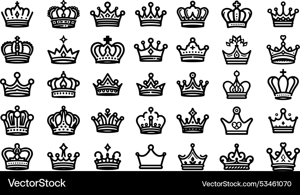 Royal king and queen crown silhouette icon set Vector Image
