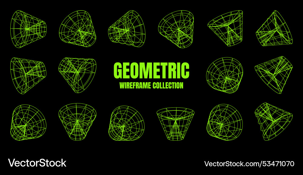 Wireframe Lined Shapes Perspective Mesh 3d Grid Vector Image