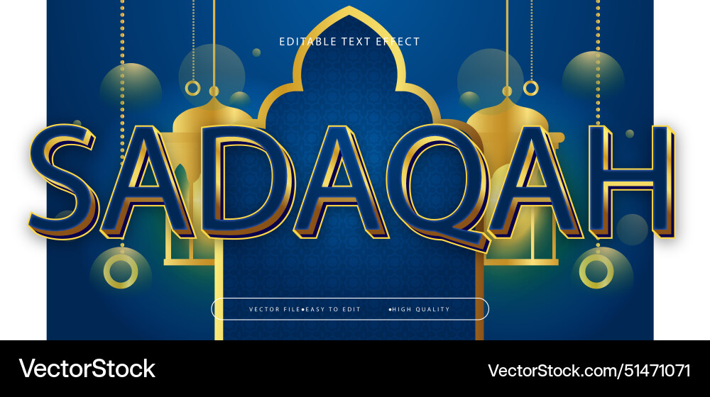 Blue and gold sadaqah 3d editable text effect Vector Image