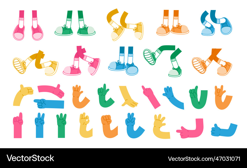 Cartoon hands and leg retro color comic Royalty Free Vector