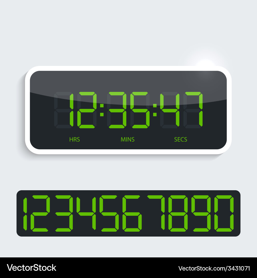 Digital clock with shiny plastic panel additional Vector Image