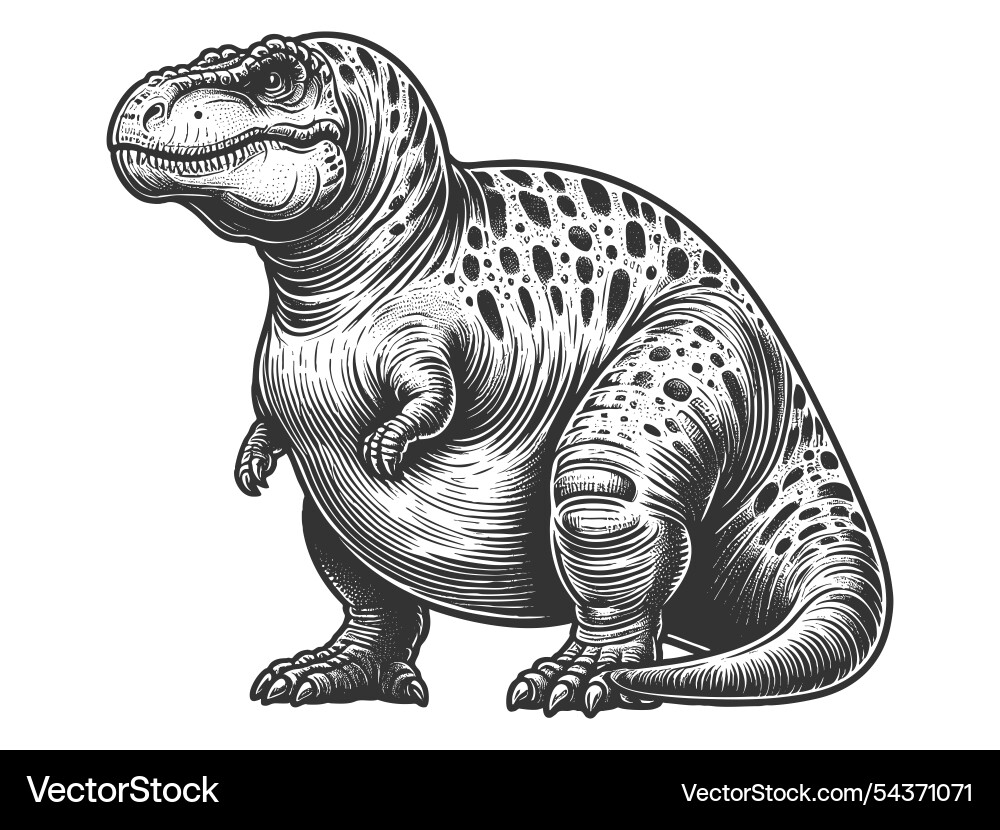 Fat chubby dinosaur engraving Royalty Free Vector Image