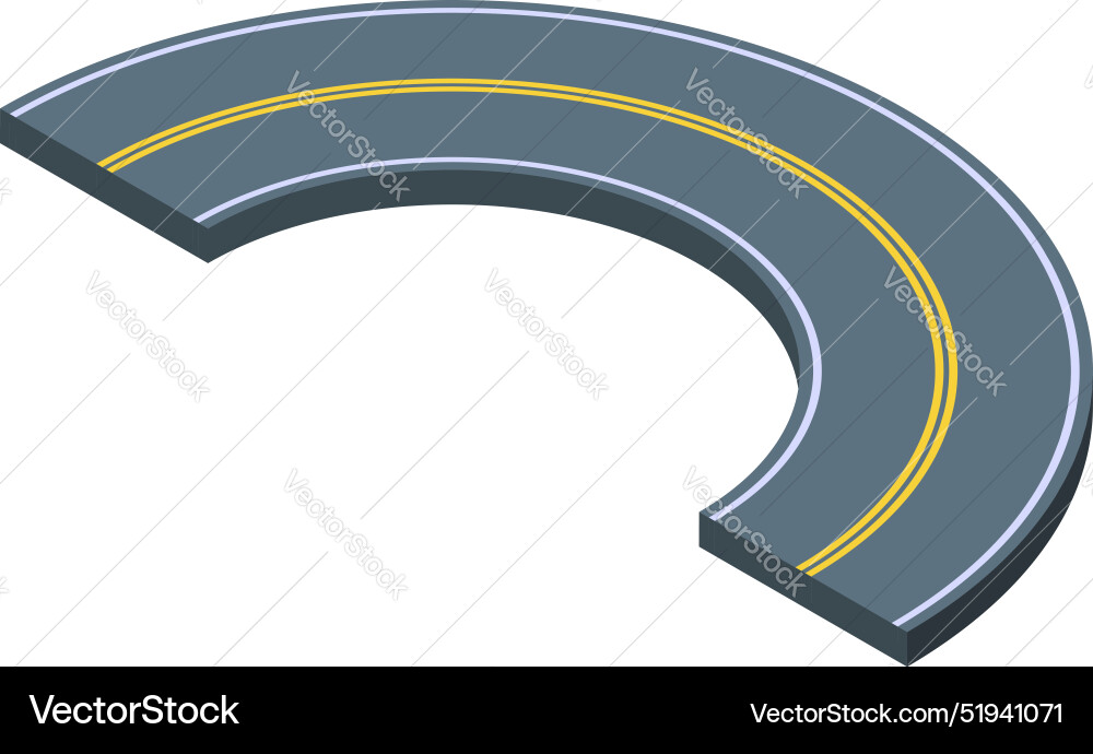 Half circle asphalt road turning right isometric Vector Image