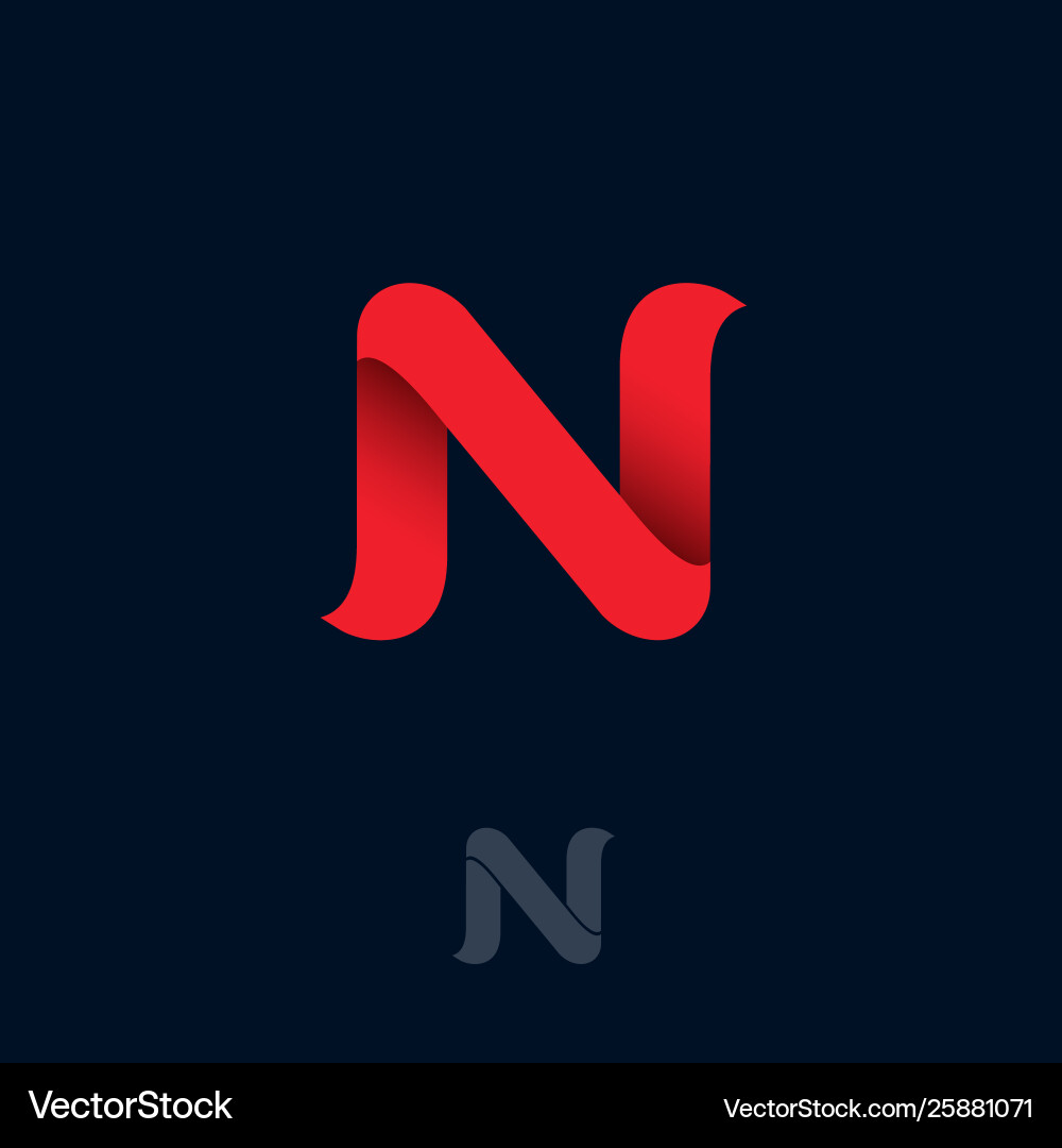 N logo red ribbon origami monogram ui web Vector Image