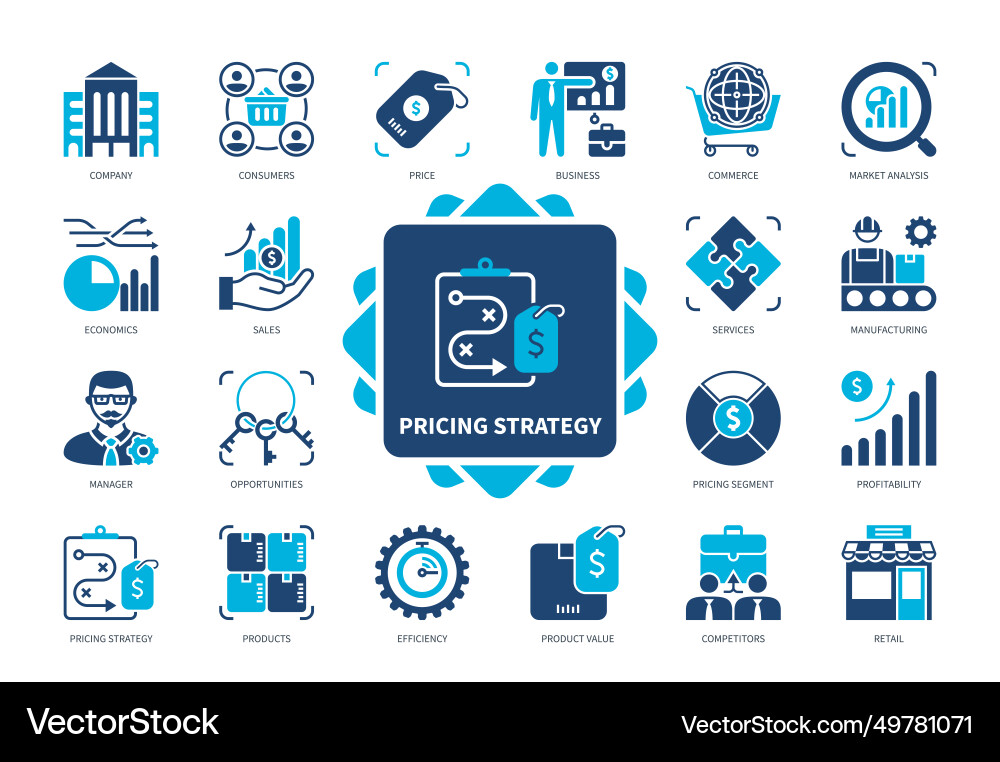 Pricing strategy solid icon set Royalty Free Vector Image