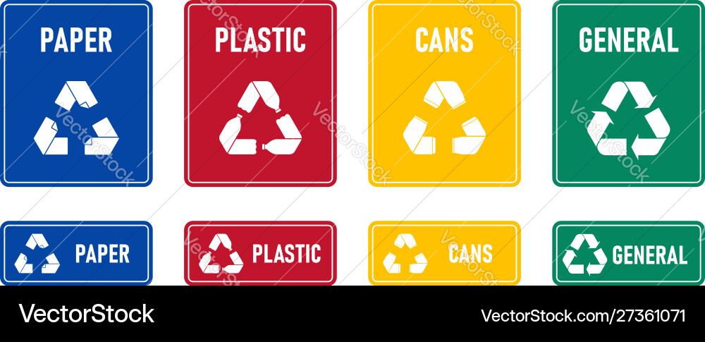 Recycling sings with waste products labels Vector Image