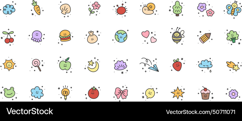 Set of cute kid icons childish scribble Royalty Free Vector