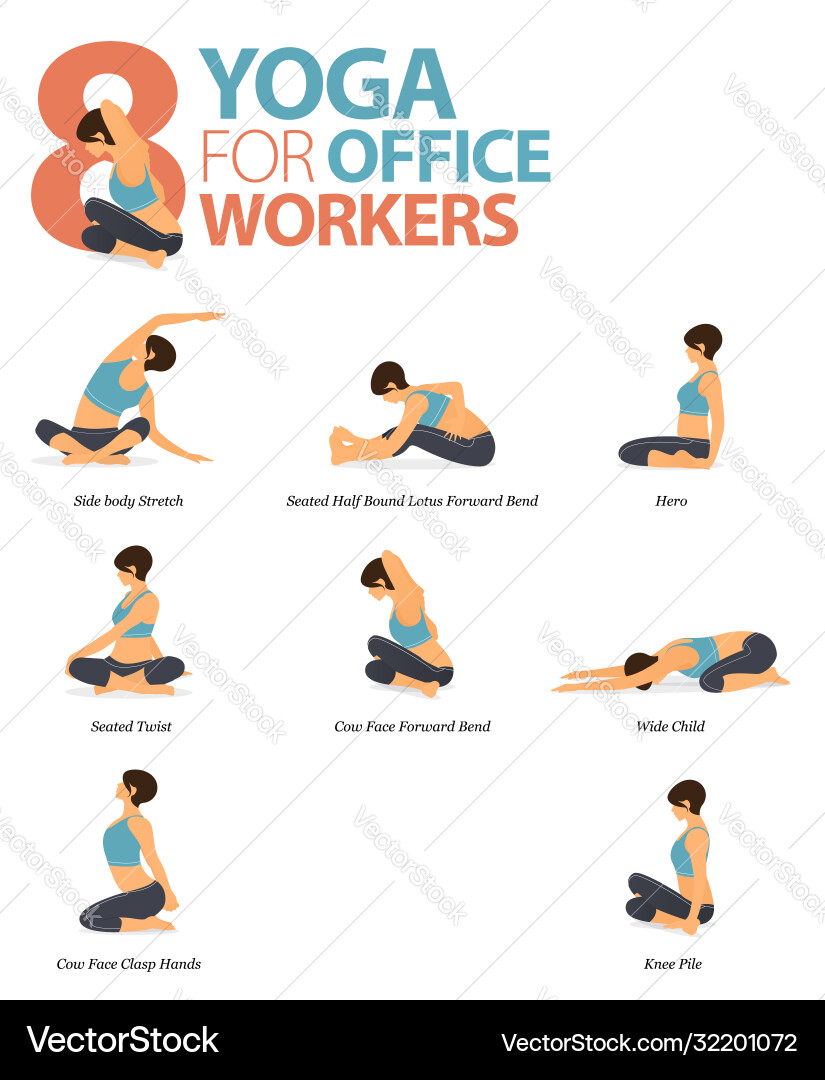 8 yoga poses for workout in office worker Vector Image
