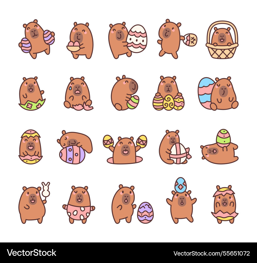 Capybara easter set featuring adorable characters Vector Image