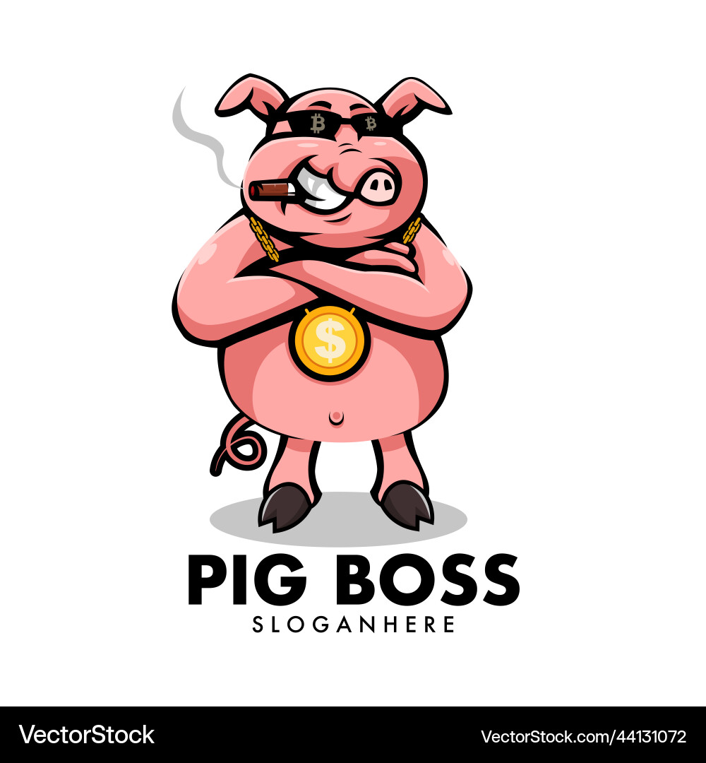 Pig boss cartoon mascot logo Royalty Free Vector Image