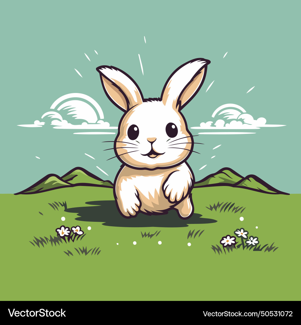 Rabbit in the meadow cute cartoon Royalty Free Vector Image