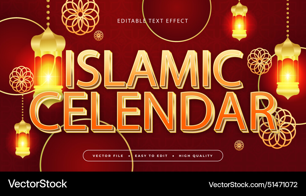 Red orange and gold islamic celendar 3d editable Vector Image