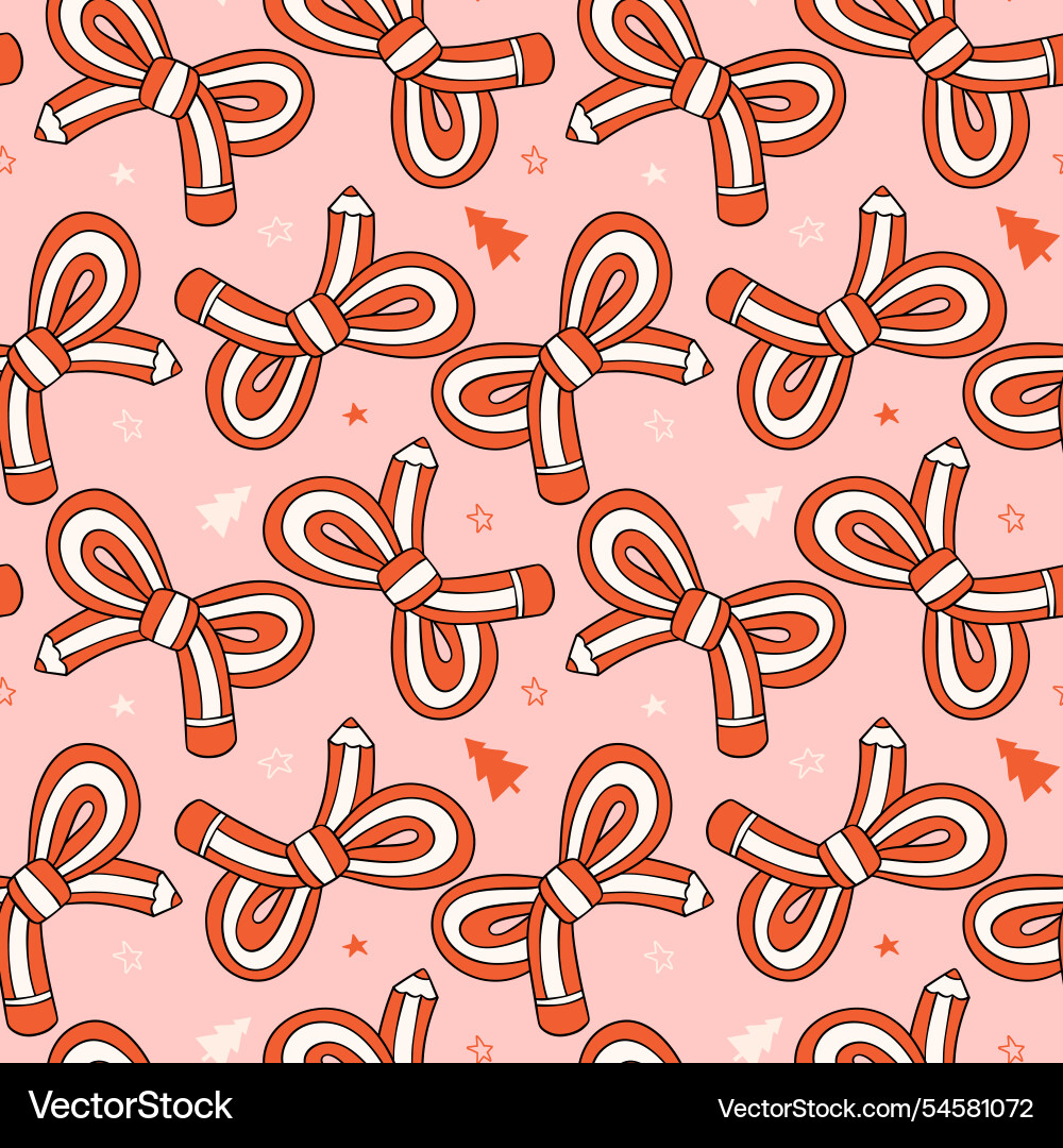 Seamless pattern christmas candy cane pencils bow Vector Image