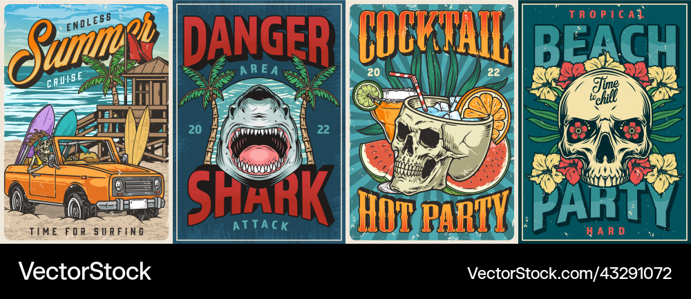 Summer beach set colorful posters Royalty Free Vector Image