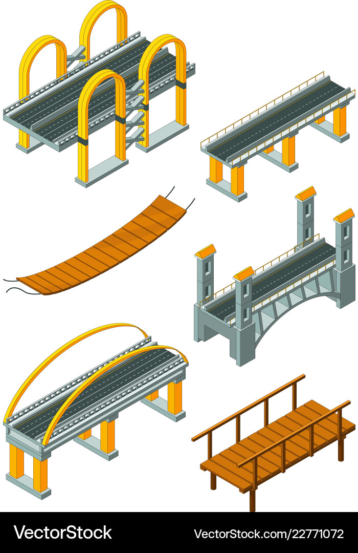 Viaduct bridge isometric wood support crossing Vector Image