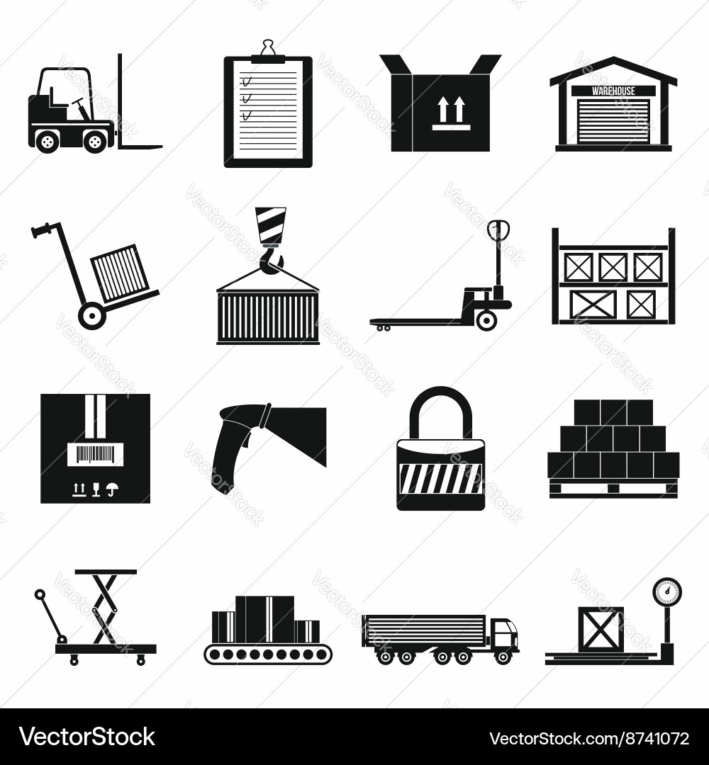 Warehouse logistic storage icons set Royalty Free Vector