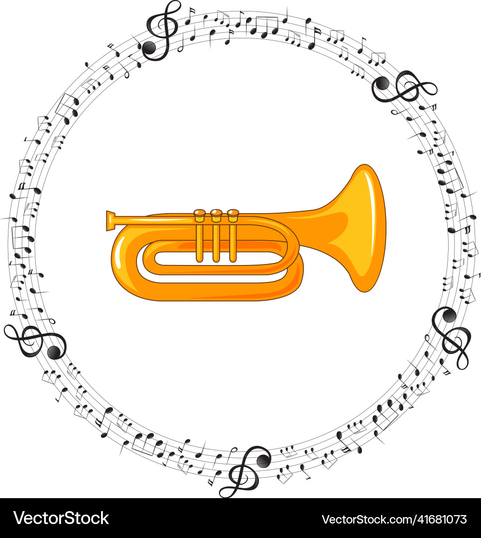 A trumpet with musical notes on white background Vector Image