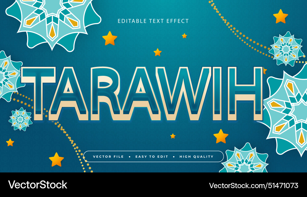 Blue orange and white tarawih 3d editable text Vector Image