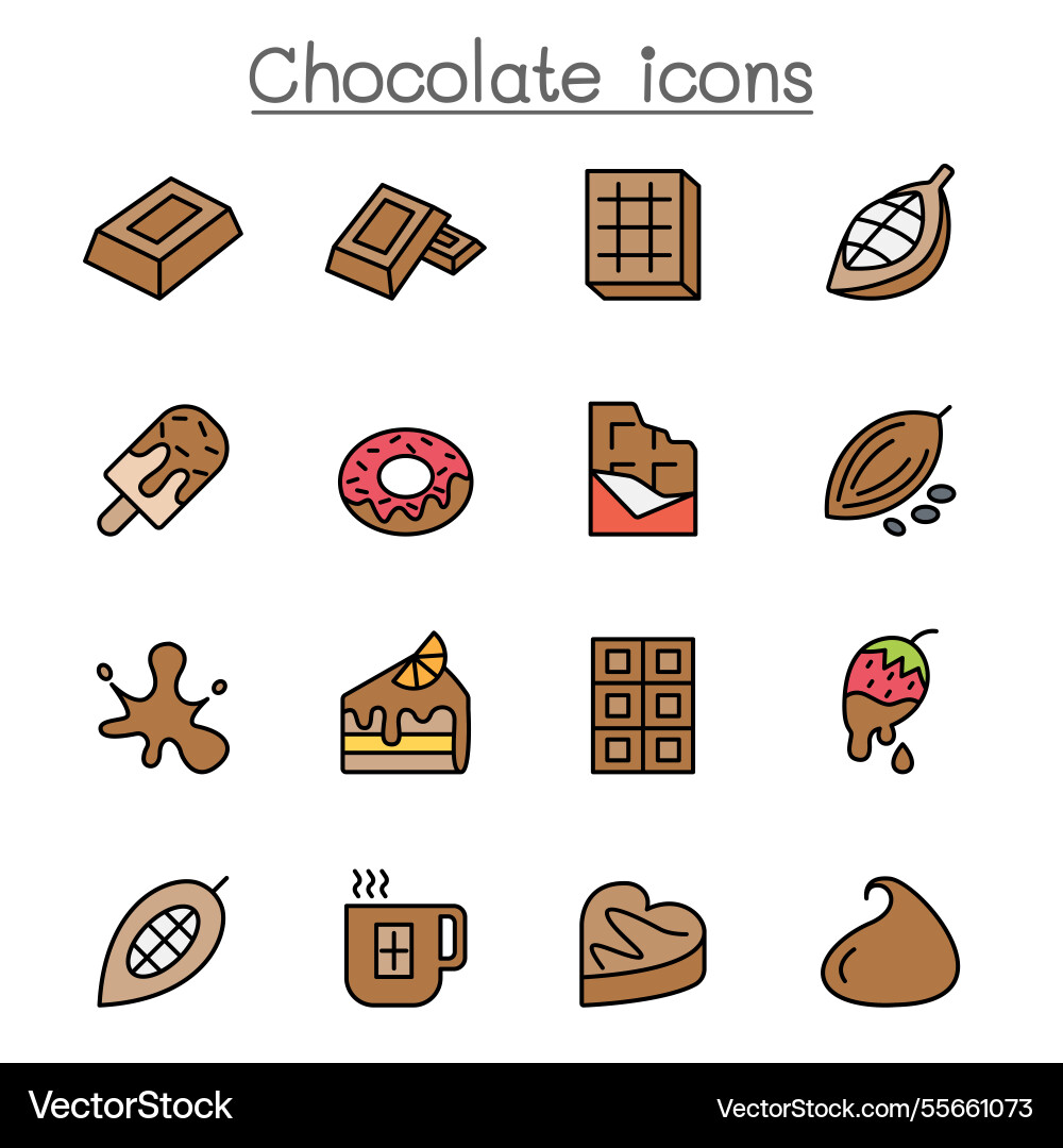 Cacao chocolate cocoa icon set in thin line style Vector Image