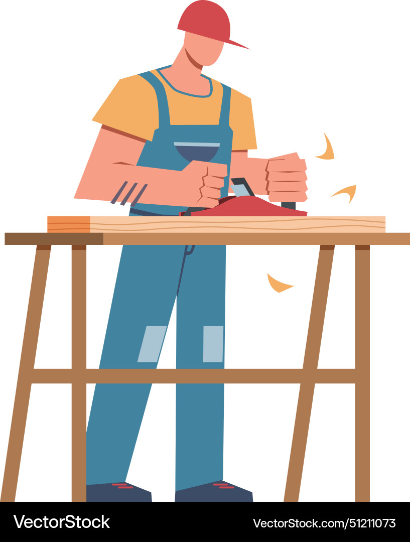 Carpenter cartoon flat style builder in helmet Vector Image