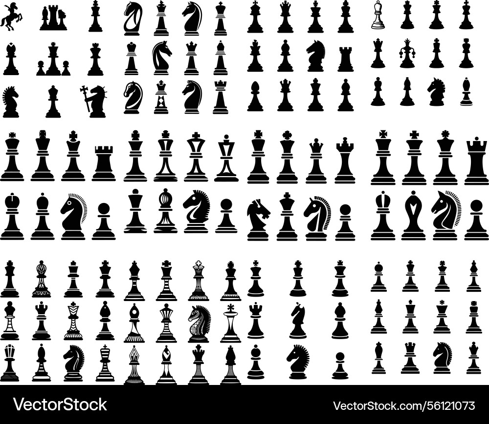 Chess pieces silhouette classic set Royalty Free Vector