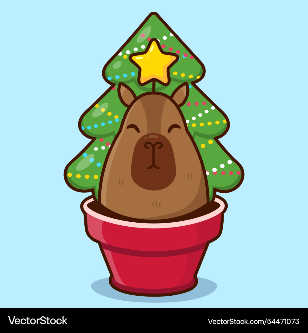 Cute cartoon capybara and christmas tree Vector Image