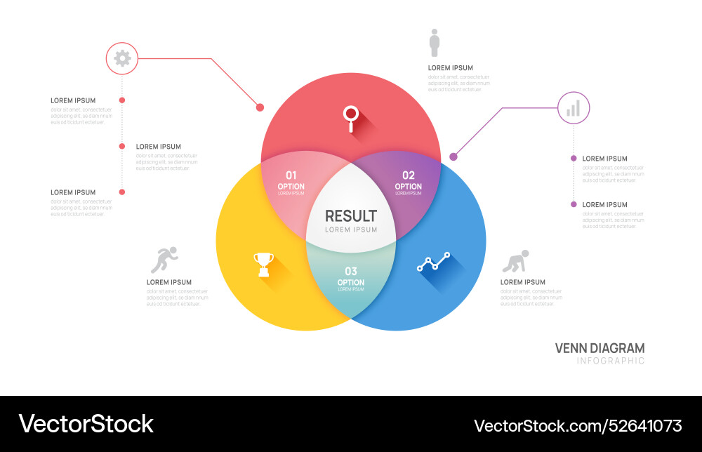 Infographic venn diagram chart template Royalty Free Vector