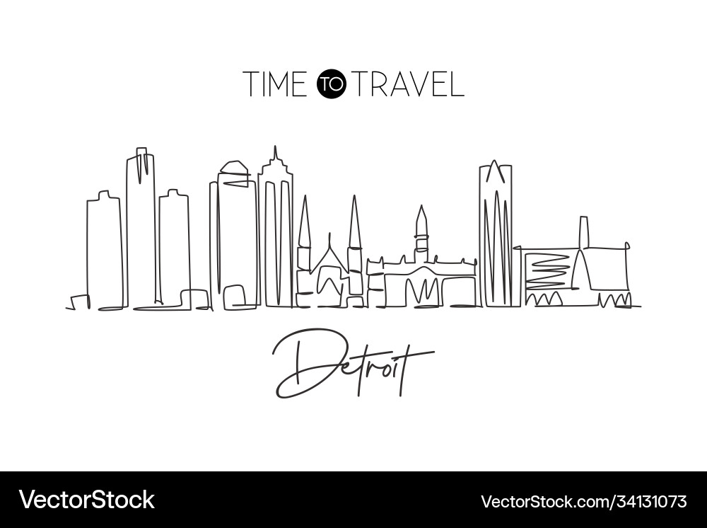 One continuous line drawing detroit city Vector Image