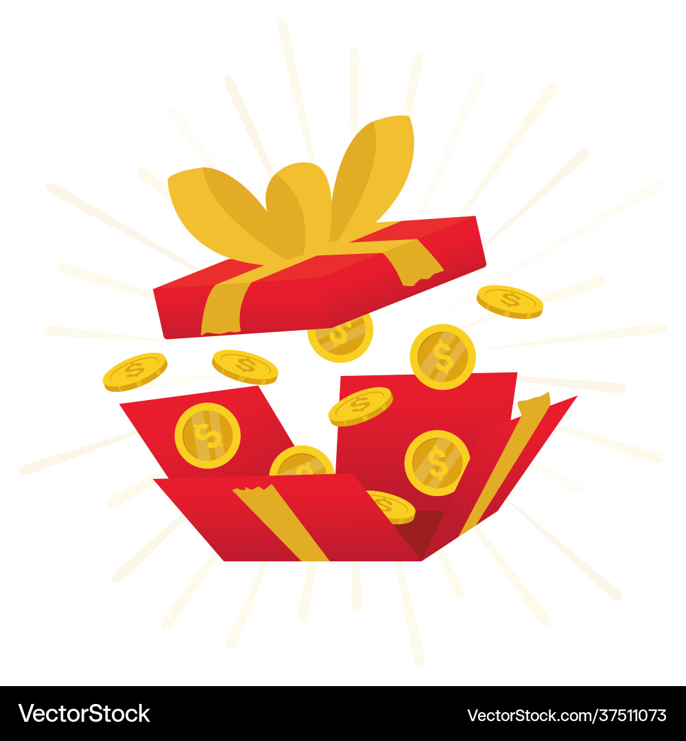 Open red box gift and confetti win Royalty Free Vector Image