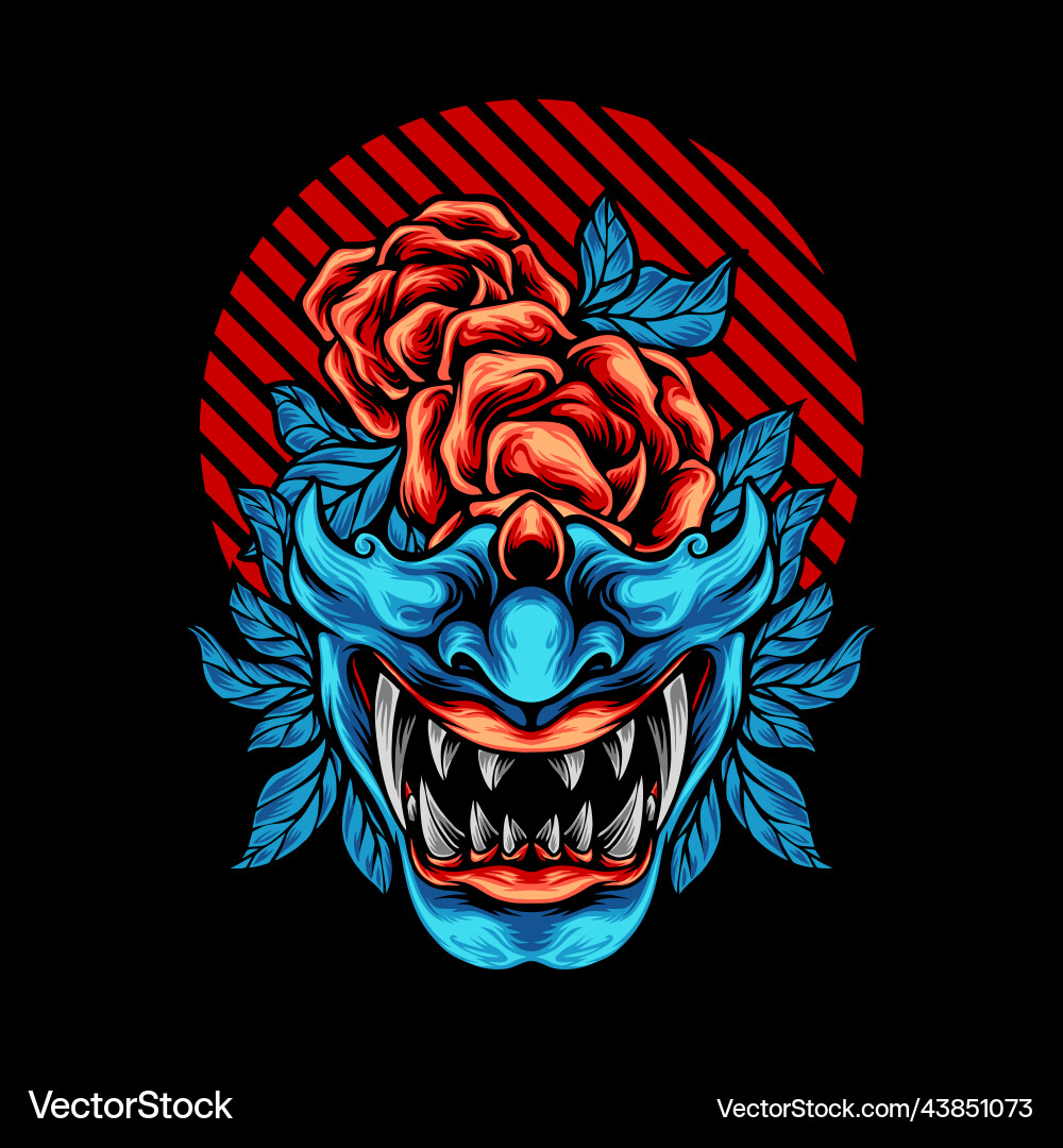 Samurai mask japan with rose Royalty Free Vector Image