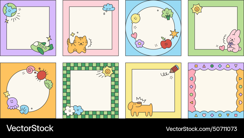 Set of kid cute frame sheets with childish Vector Image