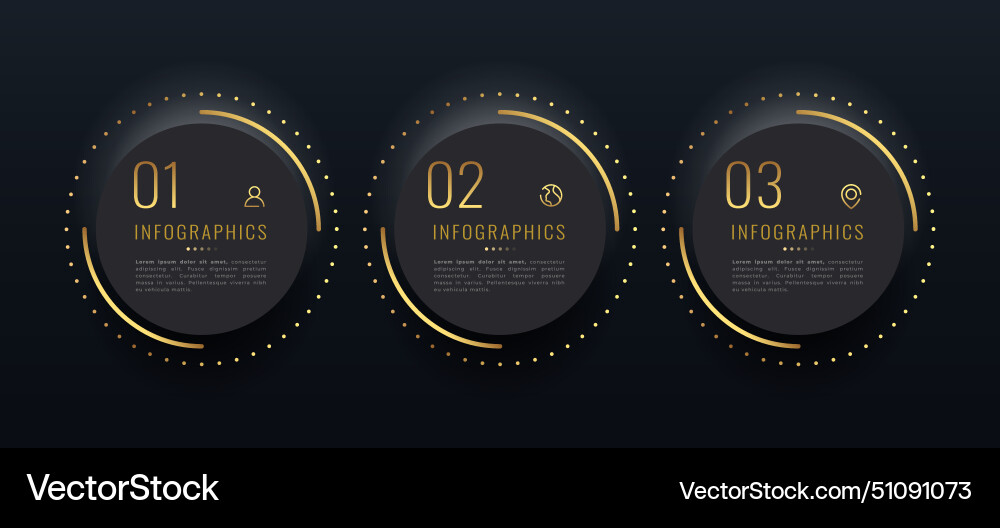 Three step flowchart infographic banner Royalty Free Vector