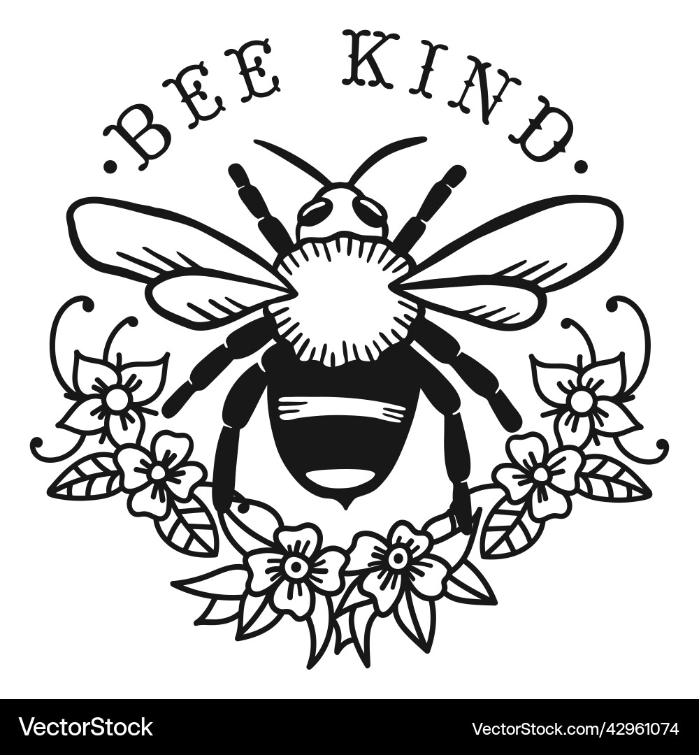 Be kind bee flower lettering high quality Vector Image