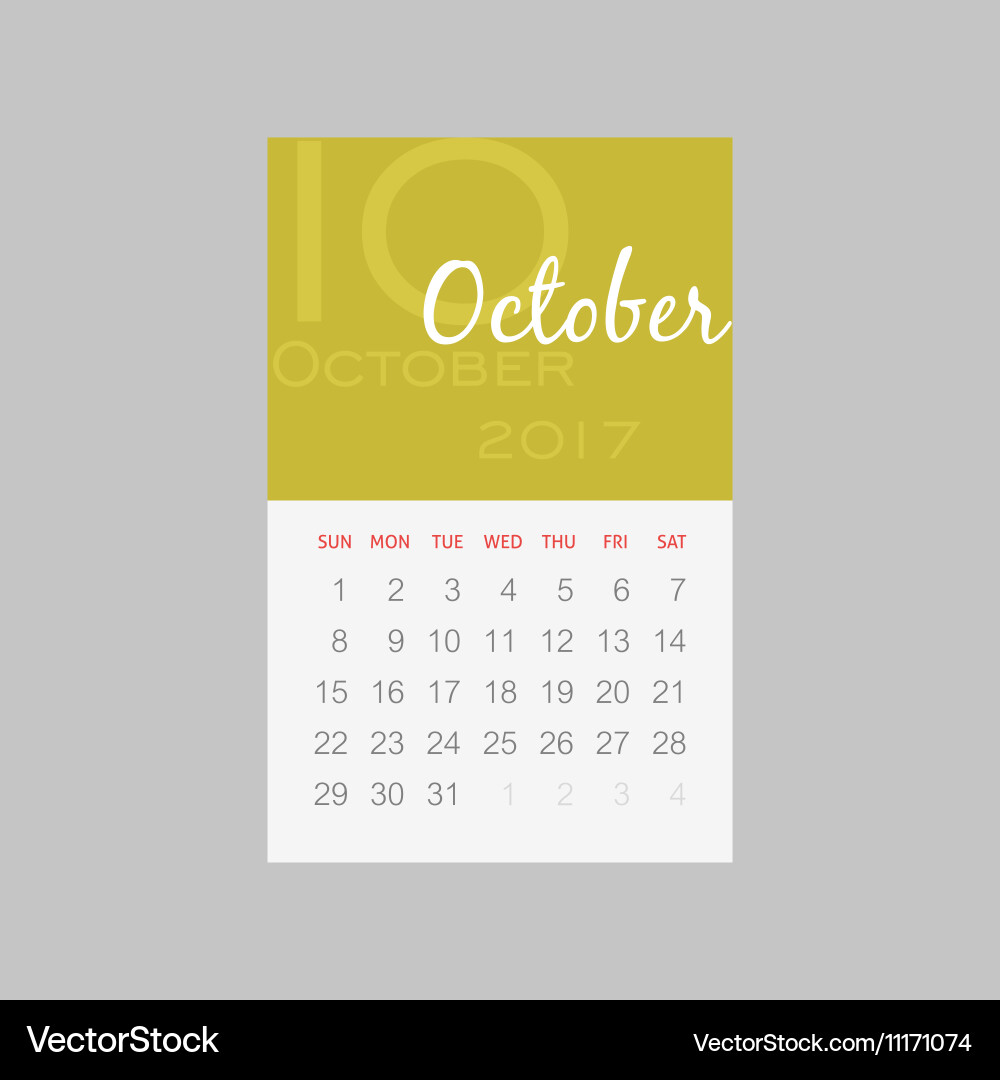 Calendar 2017 months october week starts sunday Vector Image